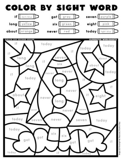 Color by Sight Words - Superstar Worksheets