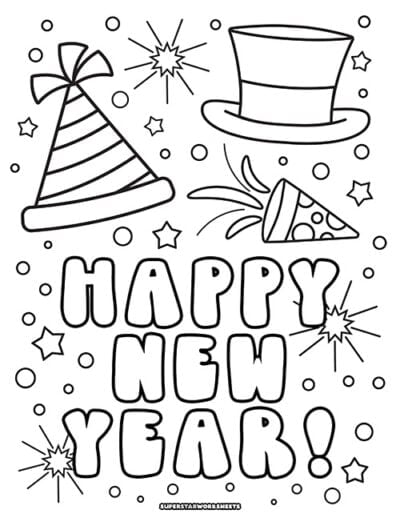 New Year Coloring Pages - Superstar Worksheets