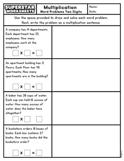 Multiplication Word Problems Worksheets - Superstar Worksheets