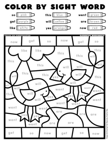 Color by Sight Words - Superstar Worksheets