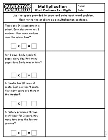 Multiplication Word Problems Worksheets - Superstar Worksheets