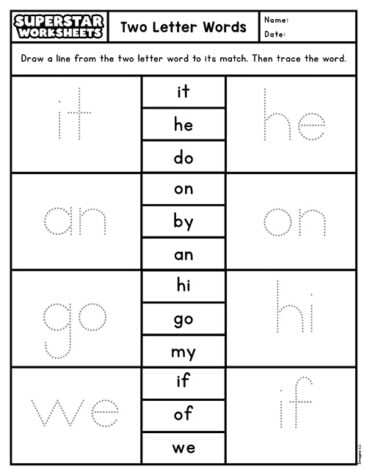 Two Letter Words (Free Printables) - Superstar Worksheets