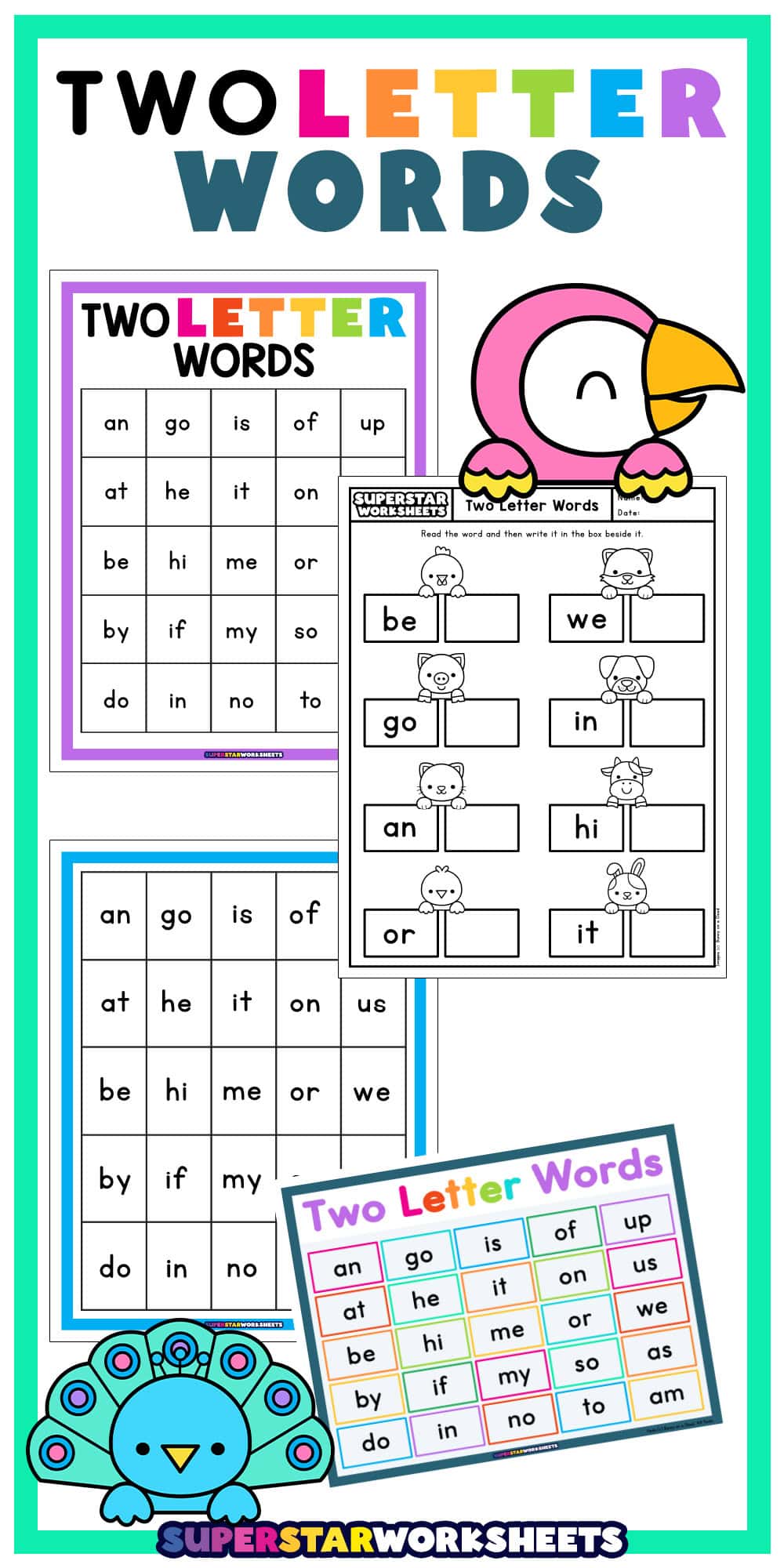 Two Letter Words (Free Printables) - Superstar Worksheets