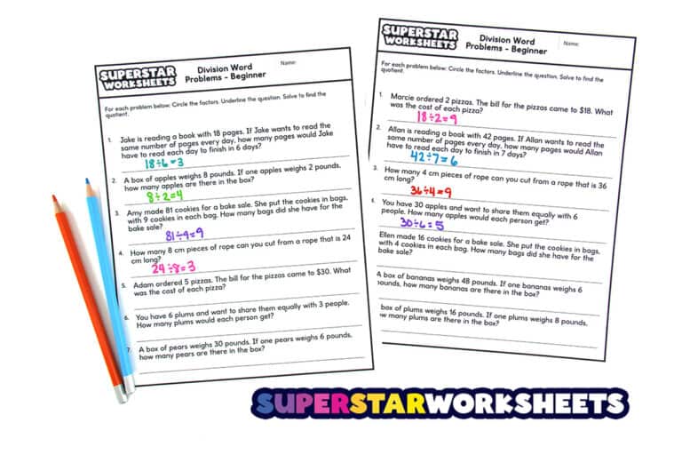 Division Word Problems - Superstar Worksheets