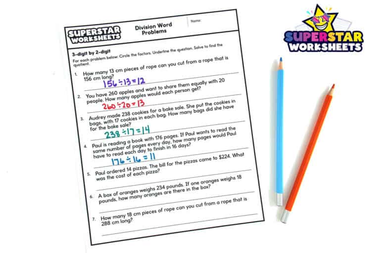Division Word Problems - Superstar Worksheets