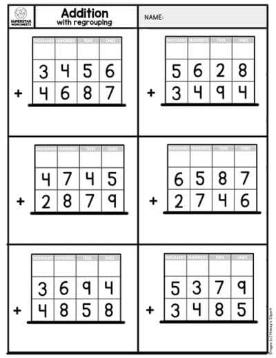 Addition with Regrouping Worksheets - Superstar Worksheets