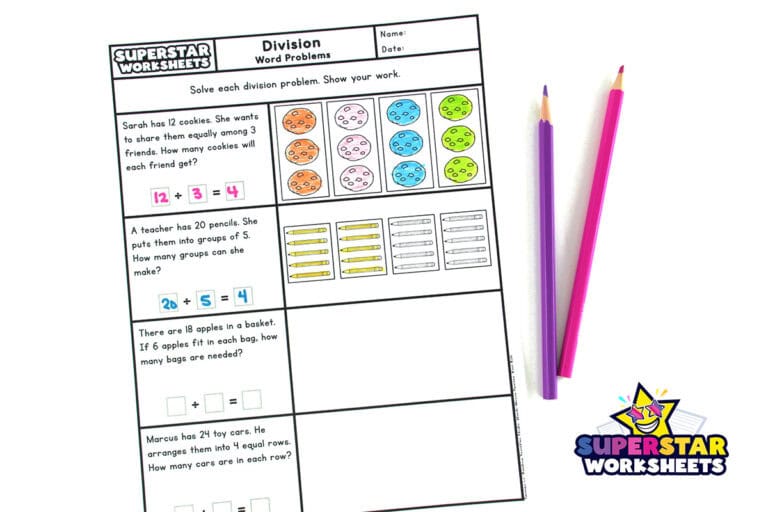 Division Word Problems - Superstar Worksheets