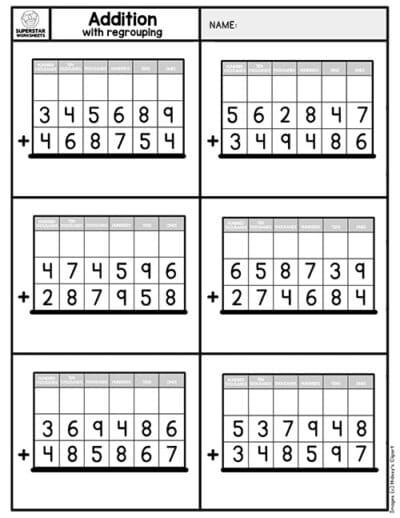 Addition with Regrouping Worksheets - Superstar Worksheets