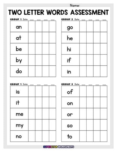 Two Letter Words (Free Printables) - Superstar Worksheets