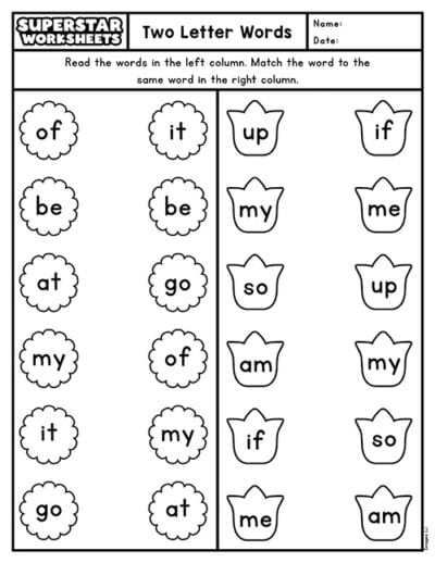 Two Letter Words (Free Printables) - Superstar Worksheets