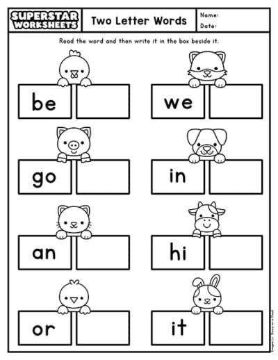 Two Letter Words (Free Printables) - Superstar Worksheets