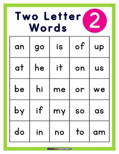Two Letter Words (Free Printables) - Superstar Worksheets