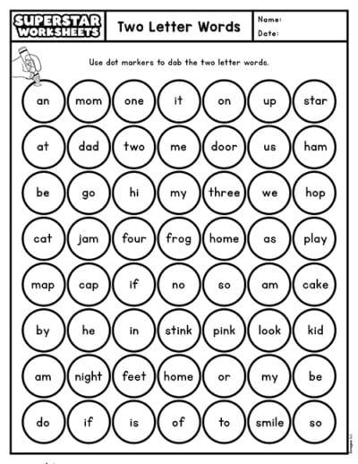 Two Letter Words (Free Printables) - Superstar Worksheets