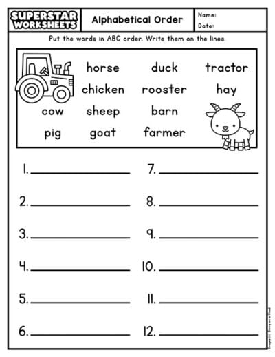 ABC Order Worksheets (Free Printables) - Superstar Worksheets