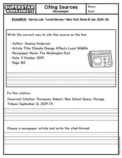 Citing Sources Worksheets - Superstar Worksheets