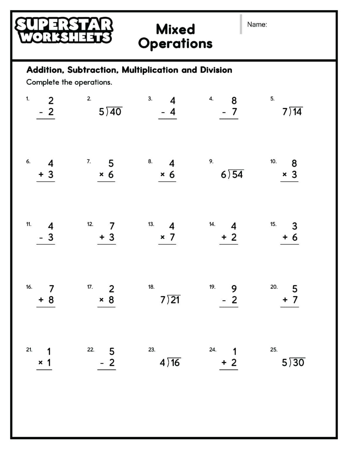 Mixed Operations Worksheets - Superstar Worksheets