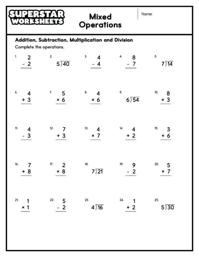 Mixed Operations Worksheets - Superstar Worksheets