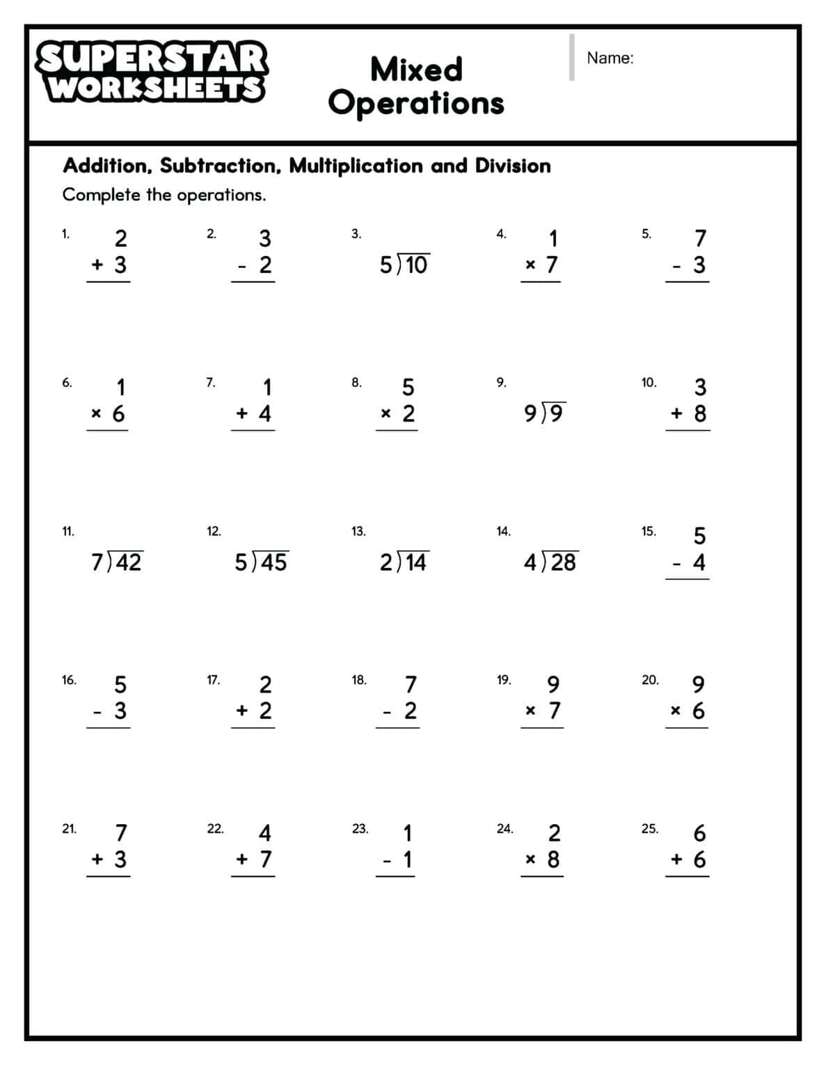Mixed Operations Worksheets - Superstar Worksheets