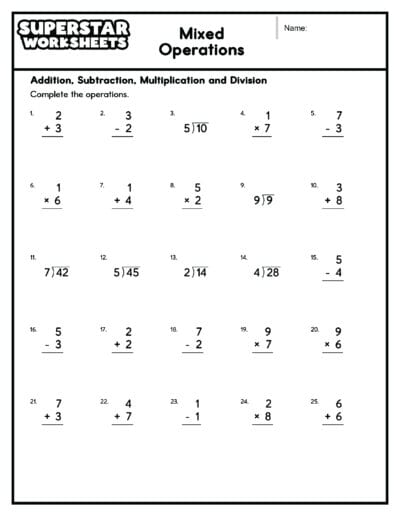 Mixed Operations Worksheets - Superstar Worksheets