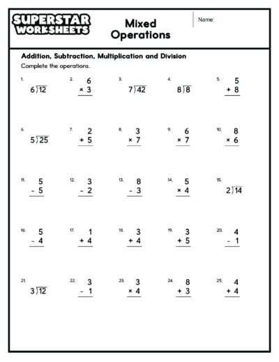 Mixed Operations Worksheets - Superstar Worksheets