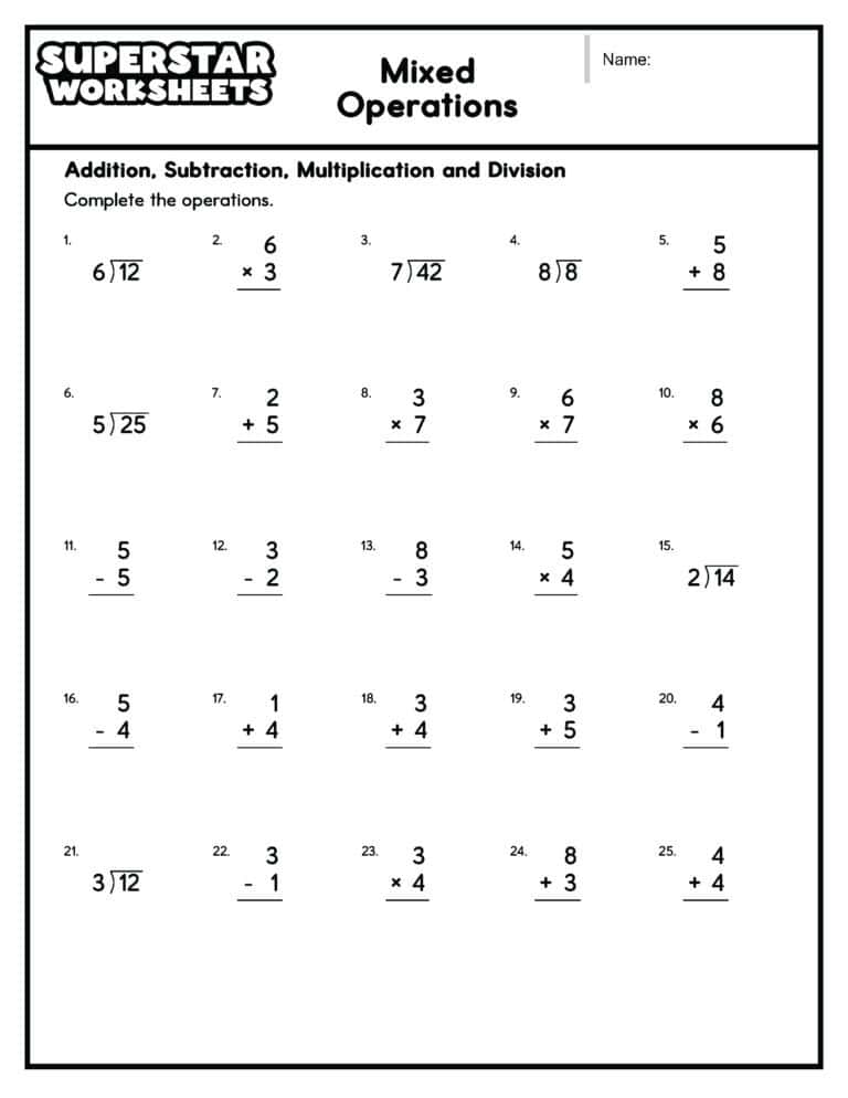 Mixed Operations Worksheets - Superstar Worksheets