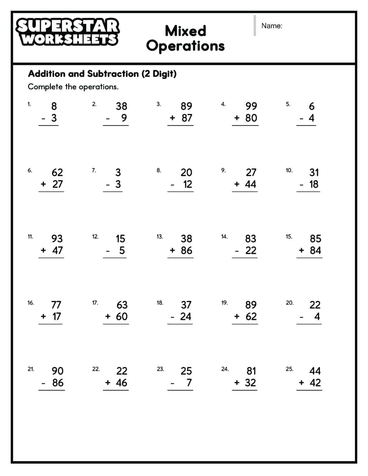 Mixed Operations Worksheets - Superstar Worksheets