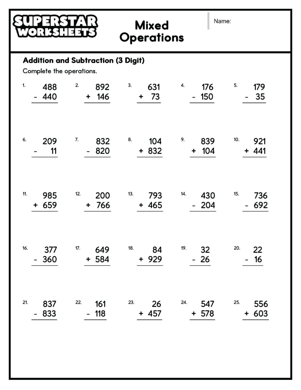 Mixed Operations Worksheets - Superstar Worksheets