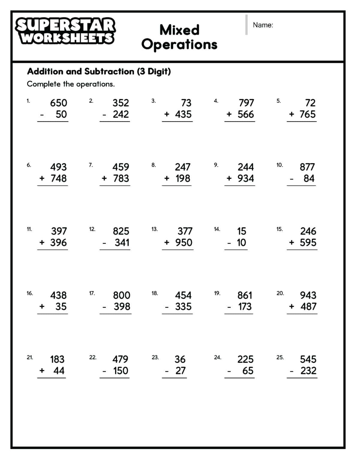 Mixed Operations Worksheets - Superstar Worksheets