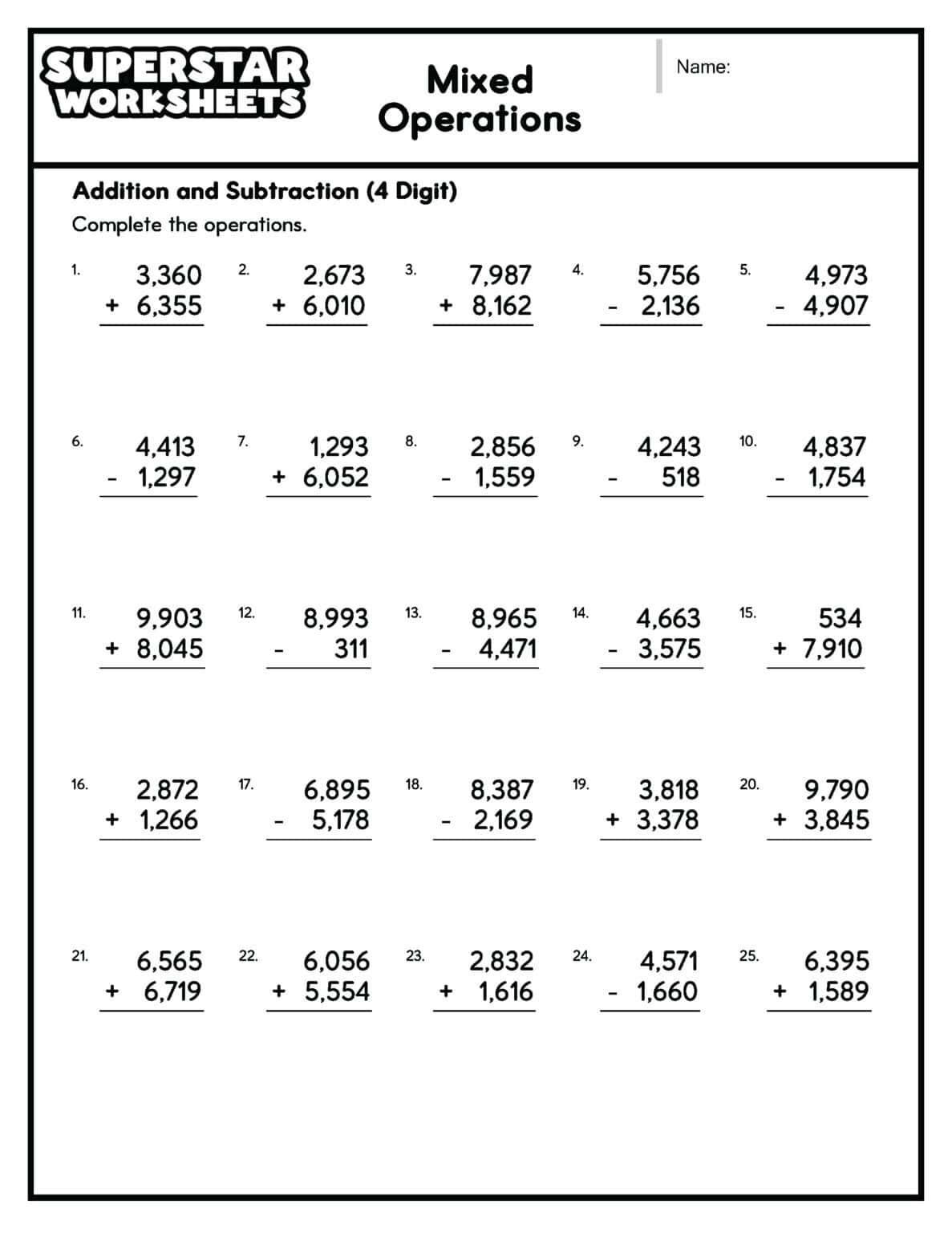 Mixed Operations Worksheets - Superstar Worksheets