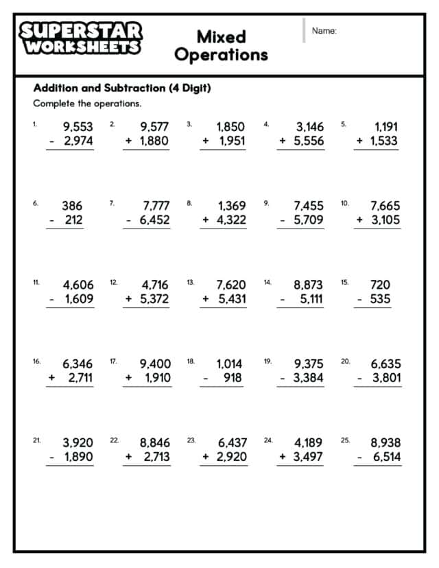 Mixed Operations Worksheets - Superstar Worksheets