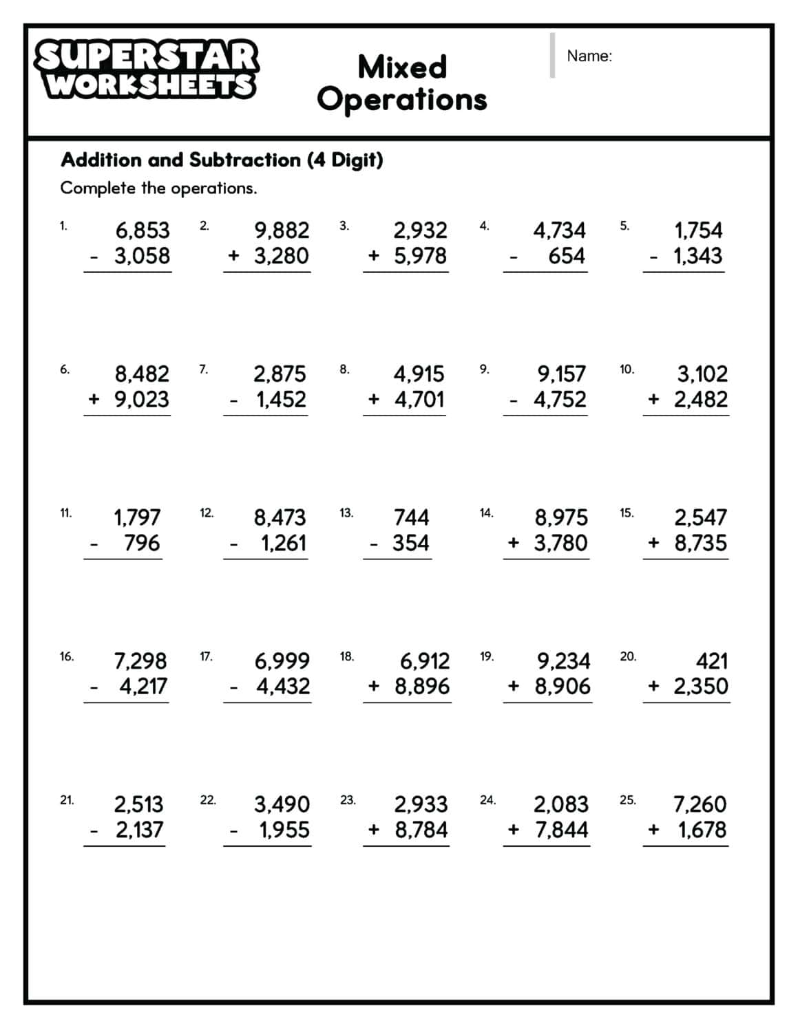 Mixed Operations Worksheets - Superstar Worksheets