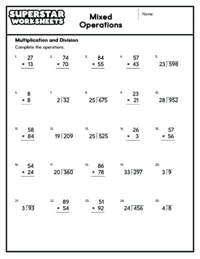 Mixed Operations Worksheets - Superstar Worksheets