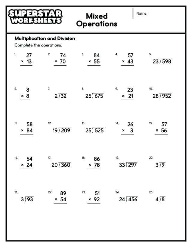 Mixed Operations Worksheets - Superstar Worksheets