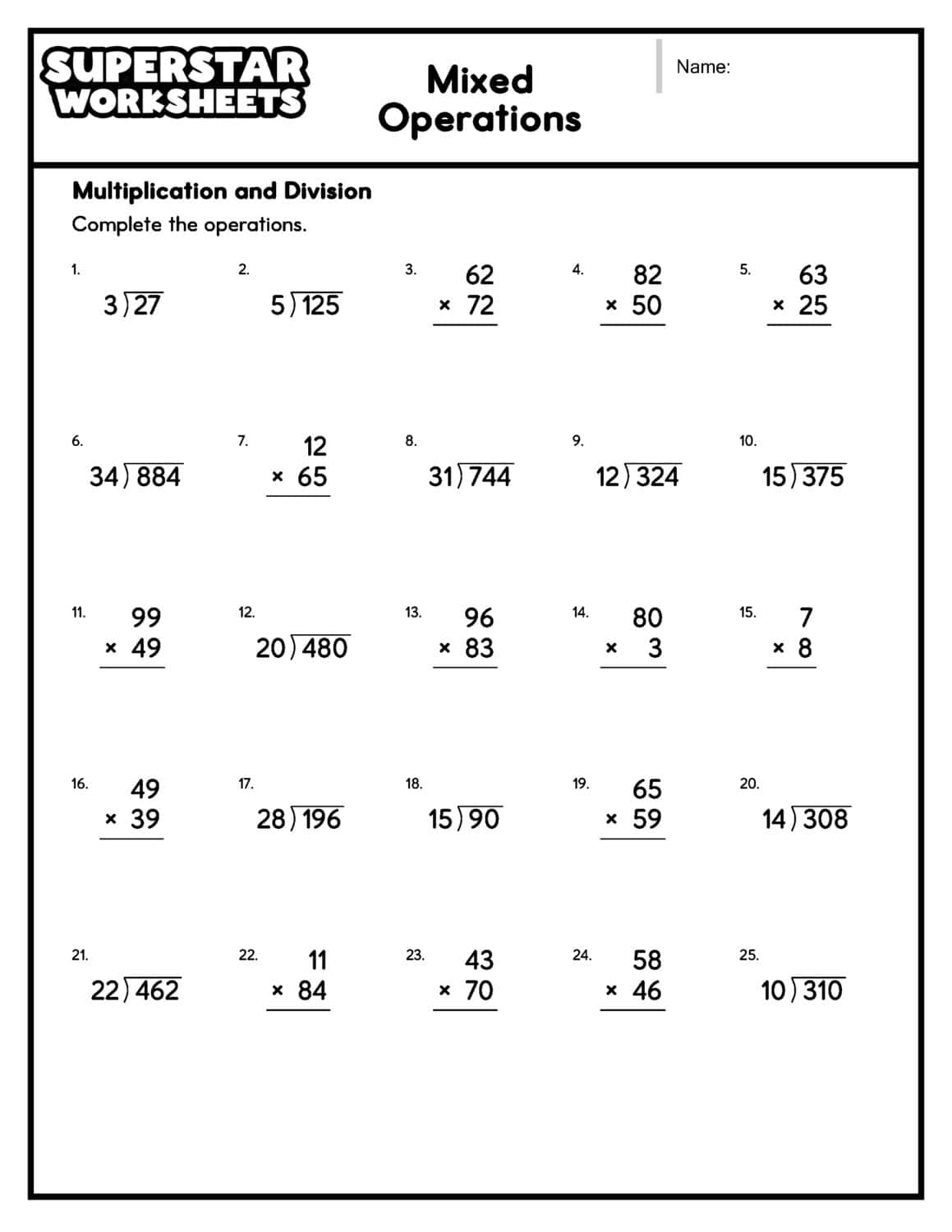 Mixed Operations Worksheets - Superstar Worksheets