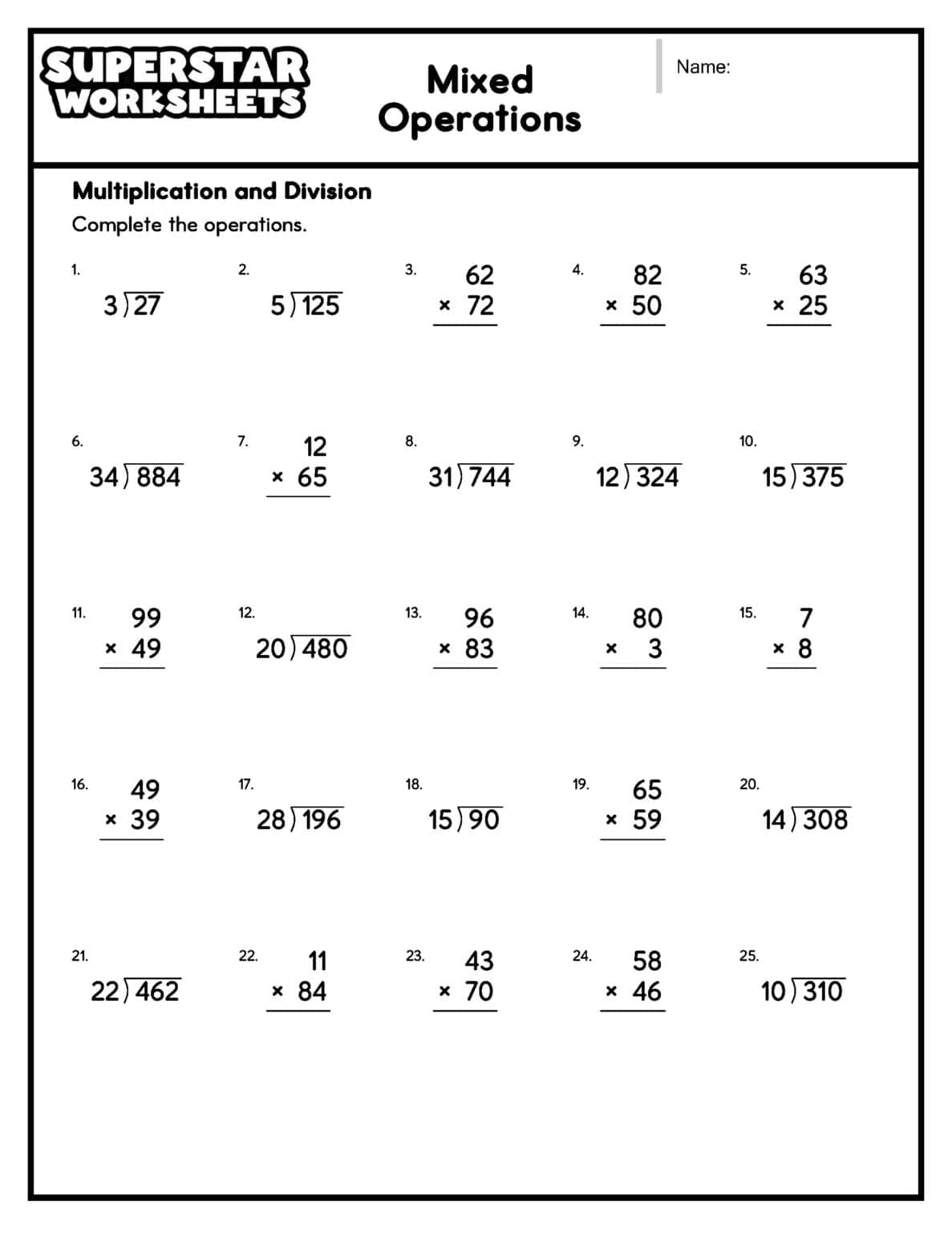 Mixed Operations Worksheets - Superstar Worksheets