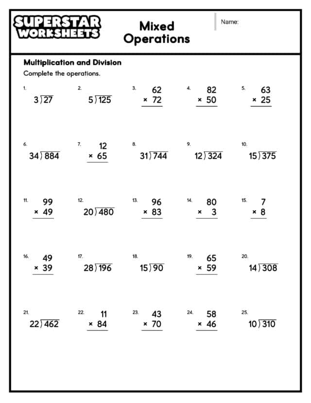 Mixed Operations Worksheets - Superstar Worksheets