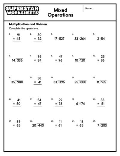 Mixed Operations Worksheets - Superstar Worksheets