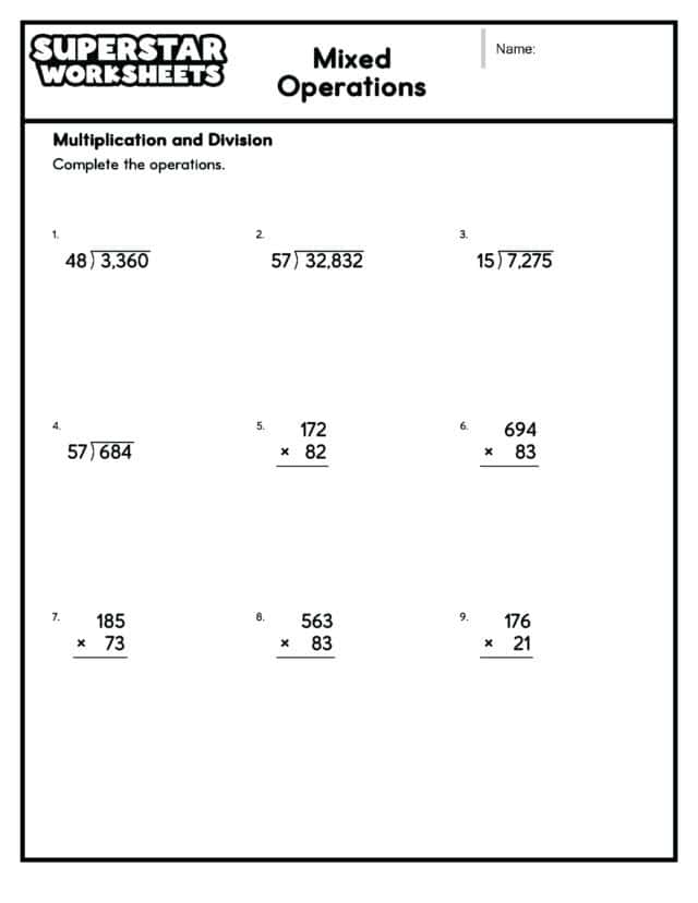 Mixed Operations Worksheets - Superstar Worksheets