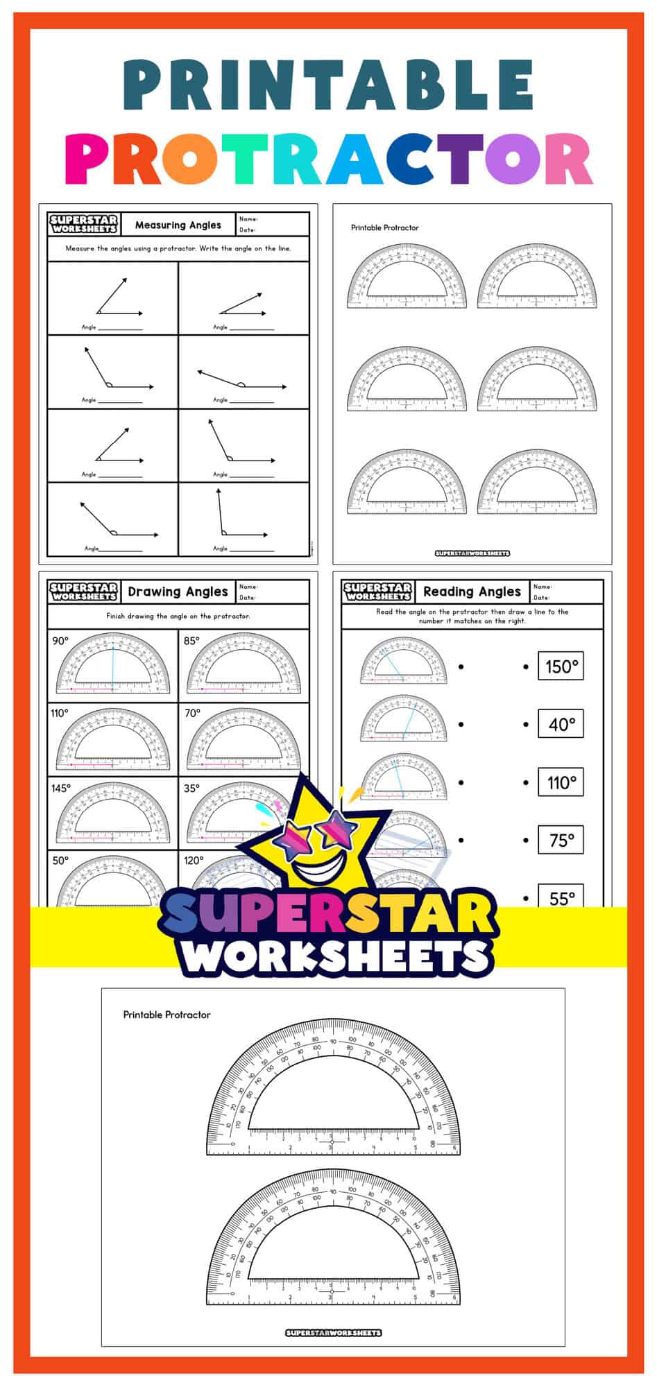 Printable Protractor - Superstar Worksheets