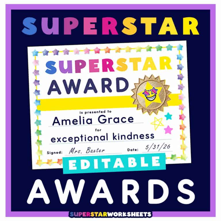 Superstar Awards (Free Printables) - Superstar Worksheets