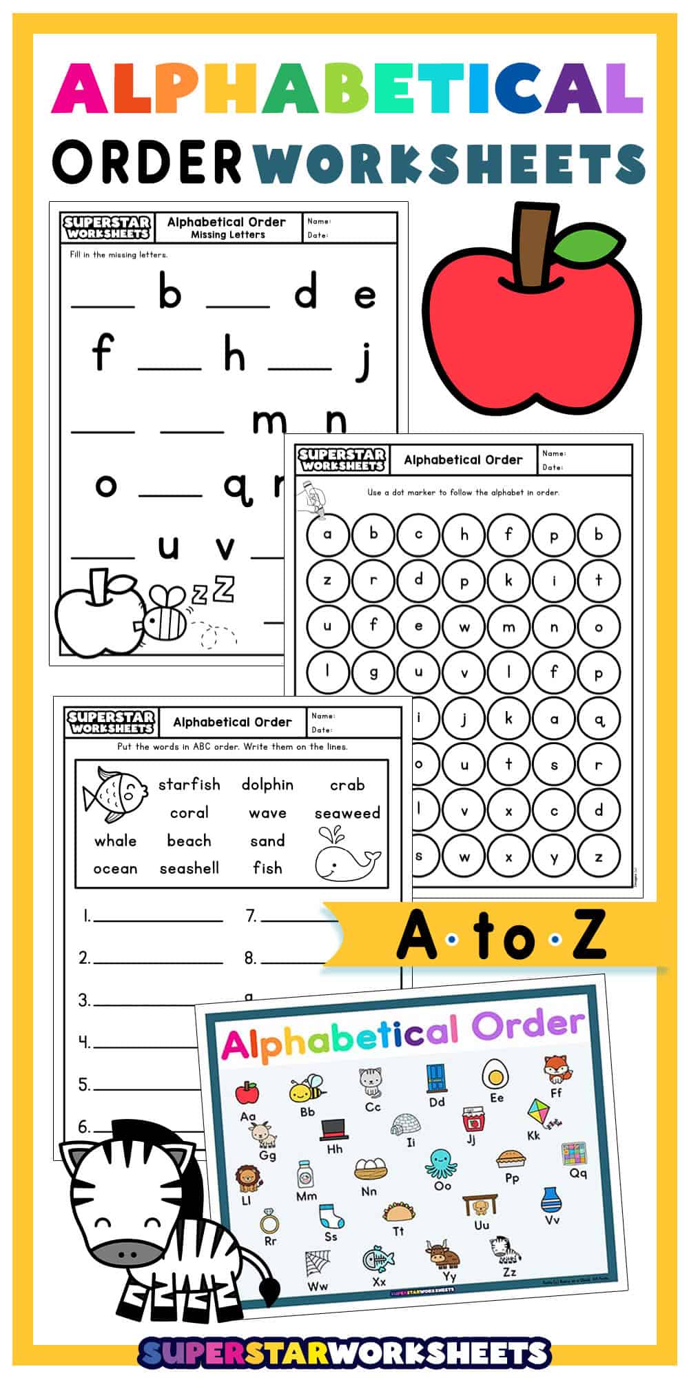 ABC Order Worksheets (Free Printables) - Superstar Worksheets