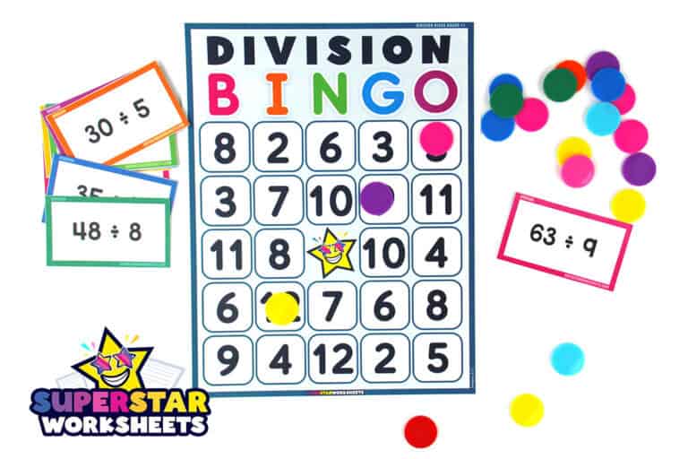 Division BINGO - Superstar Worksheets