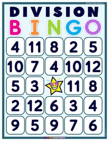 Division BINGO - Superstar Worksheets