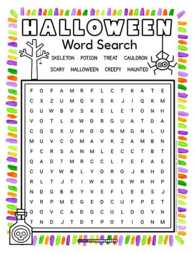 Halloween Word Search (Free Printables) - Superstar Worksheets