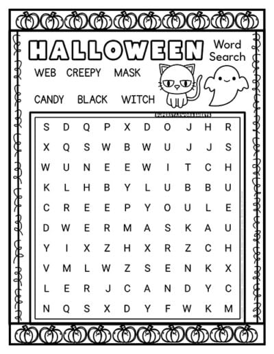 Halloween Word Search (Free Printables) - Superstar Worksheets