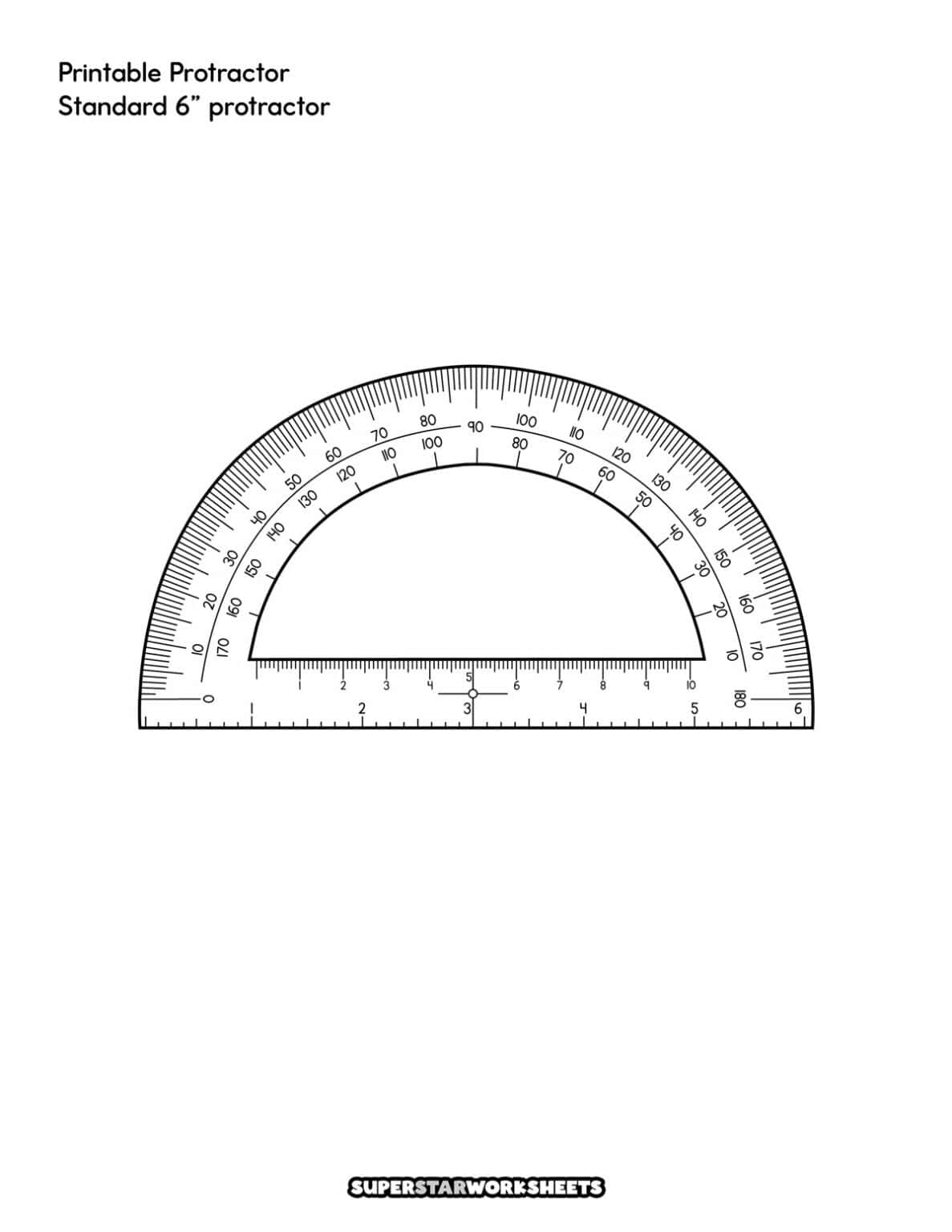 Printable Protractor - Superstar Worksheets
