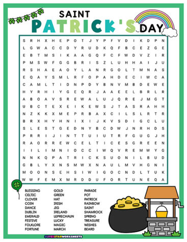 St. Patrick's Day Word Search (Free Printables) - Superstar Worksheets