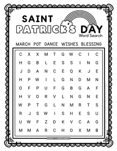 St. Patrick's Day Word Search (Free Printables) - Superstar Worksheets