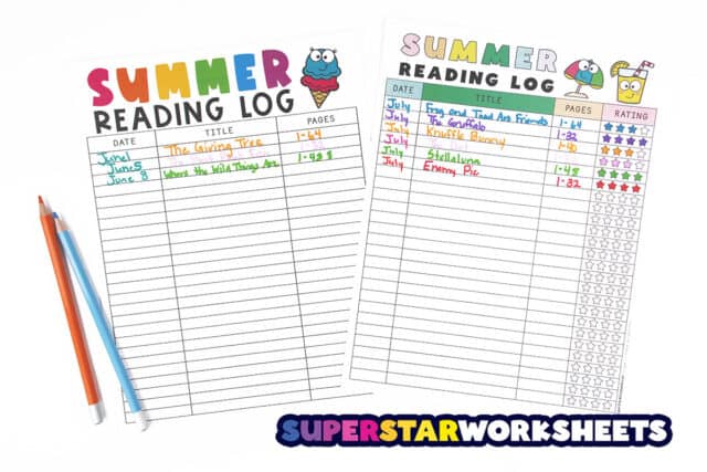 Summer Reading Log (Free Printables) - Superstar Worksheets