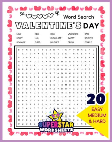 Valentine's Day Word Search (Free Printables) - Superstar Worksheets